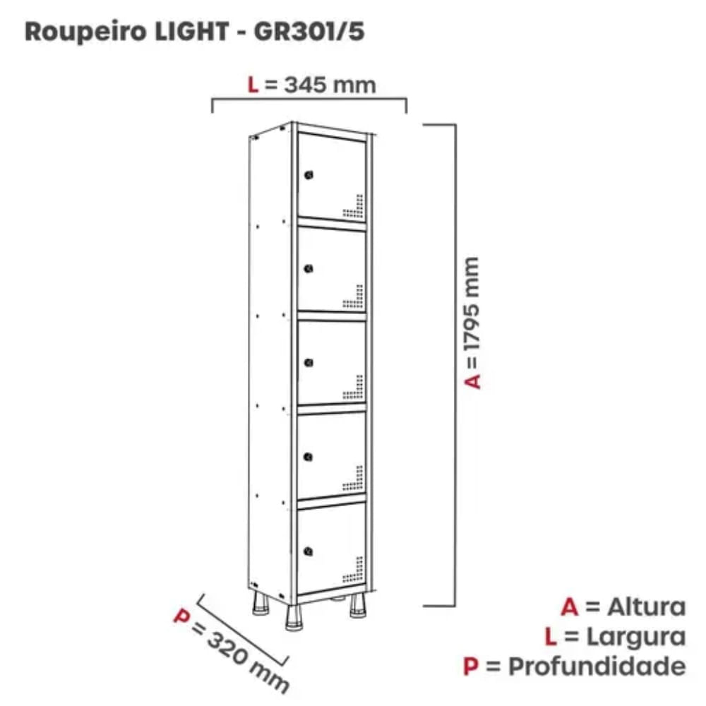 Roupeiro De Aço Light 5 Portas Cinza Tranca Cadeado - Pandin - Acimaq ...