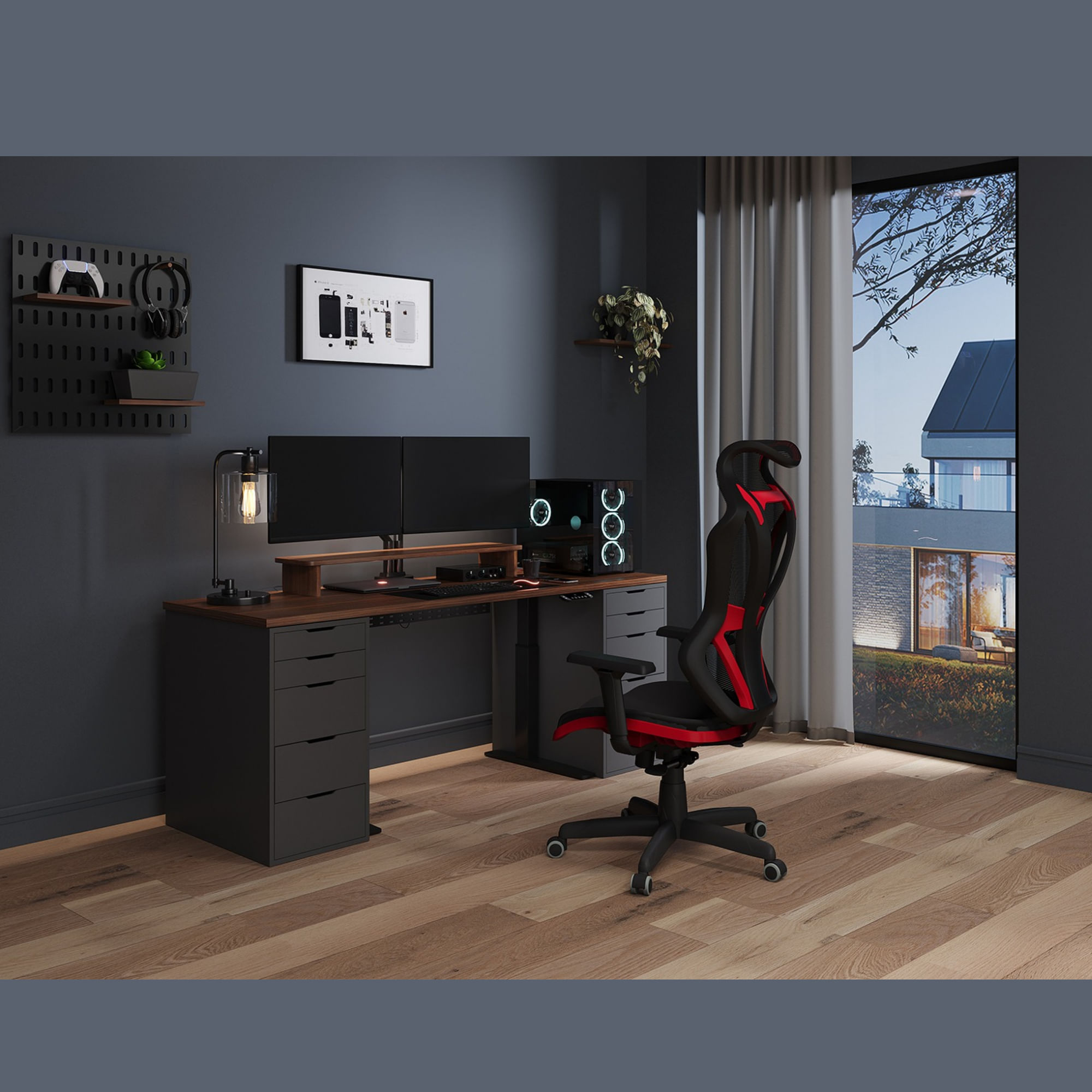 Cadeira Vizon Dz Vinil Preto Shift Vermelho Braço 3D Relax - Plaxmetal ...